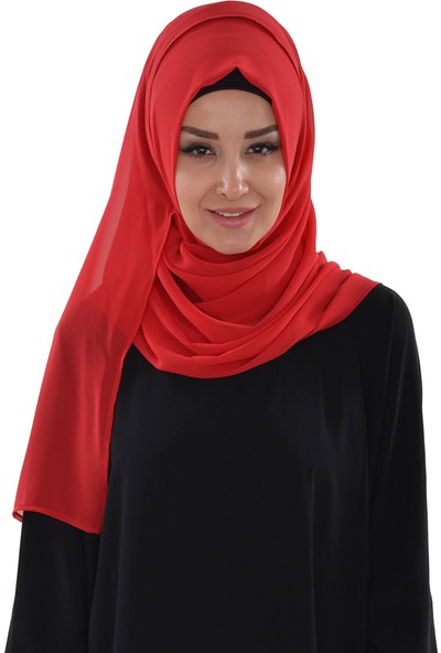 Hn Tekstil Klasik Tasarım Pratik Şifon Şal Kırmızı