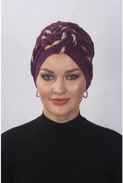 Hn Tekstil Hazır Simli Dolama Örgülü Mürdüm