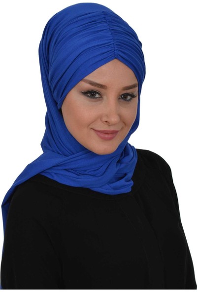 Hn Tekstil Büzgülü Pratik Penye Şal Saks Mavi