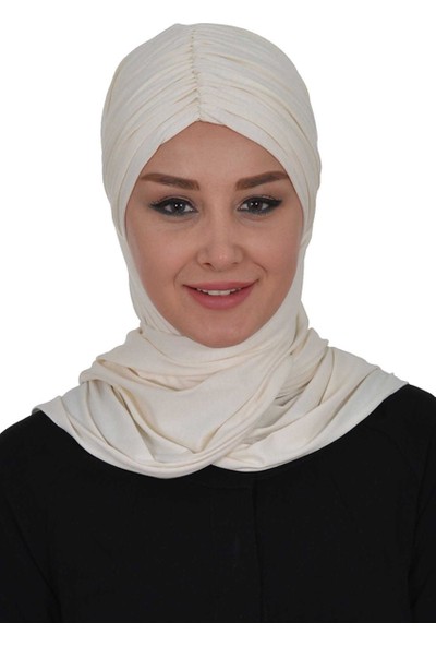 Hn Tekstil Büzgülü Pratik Penye Şal Krem