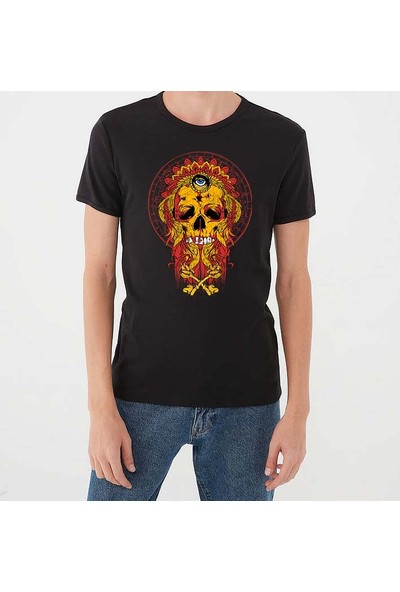 Sia Mode Kuru Kafa Illüstrasyon Baskılı Pamuk Siyah T-Shirt Sia Mode Kuru Kafa Illüstrasyon Baskılı Pamuk Siyah T-Shirt