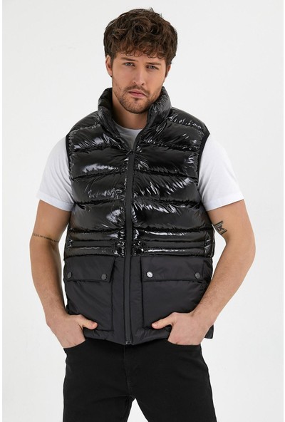 Danger Erkek Torba Cepli Garnili Şişme Yelek Siyan