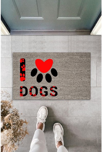 GeoMix Dijital Baskı Gri Kırmızı Kalpli Patili I Love Dogs Dekoratif Kapı Paspası PS1325 GeoMix Dijital Baskı Gri Kırmızı Kalpli Patili I Love Dogs Dekoratif Kapı Paspası PS1325