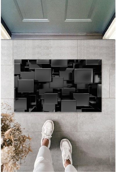 GeoMix Dijital Baskı Siyah Dijital Küp Paspas PS1068 GeoMix Dijital Baskı Siyah Dijital Küp Paspas PS1068