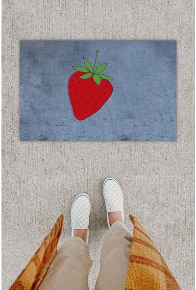 GeoMix Dijital Baskı Dekoratif Çilek Antrasit Kapı Önü Paspası PS1174 GeoMix Dijital Baskı Dekoratif Çilek Antrasit Kapı Önü Paspası PS1174