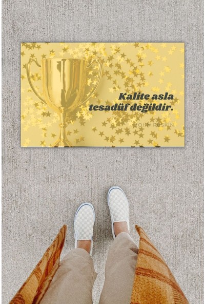 GeoMix Dijital Baskı Dekoratif Yıldız Kupa Gold Kapı Önü Paspası PS1263