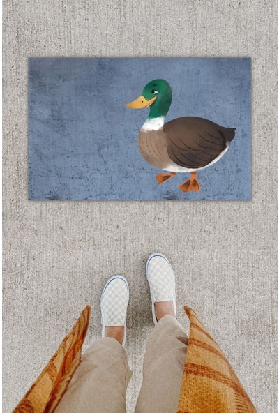 GeoMix Dijital Baskı Dekoratif Ördek Antrasit Kapı Önü Paspası PS1258 GeoMix Dijital Baskı Dekoratif Ördek Antrasit Kapı Önü Paspası PS1258