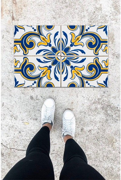 GeoMix Dijital Baskı Renkli Çini Desen Kapı Önü Paspası PS1367