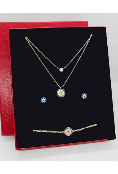 Vişneli Kadın Kolye Küpe Bileklik Takımı