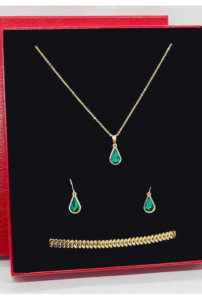 Vişneli Kadın Kolye Küpe Bileklik Takımı