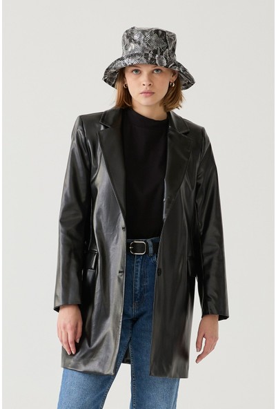 Suud Collection Siyah Deri Blazer Ceket