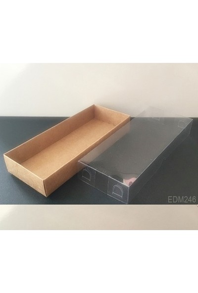 Darksent 6 x 16 x 3 cm Altı Kraft Üstü Asetat Kapaklı Dikdörtgen Kutu 50 Adet