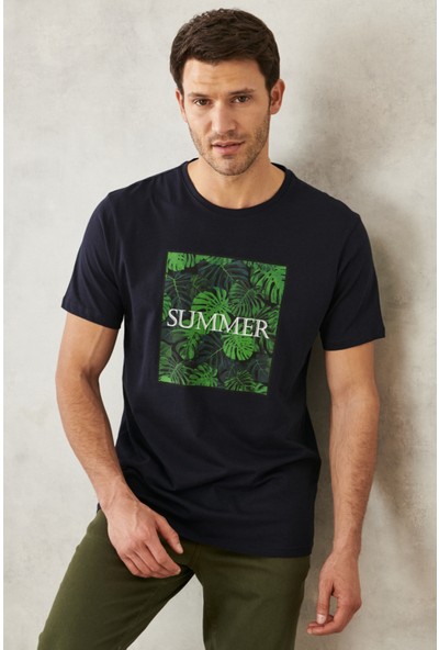 Altınyıldız Classics Slim Fit Dar Kesim %100 Pamuk Bisiklet Yaka Baskılı Tişört