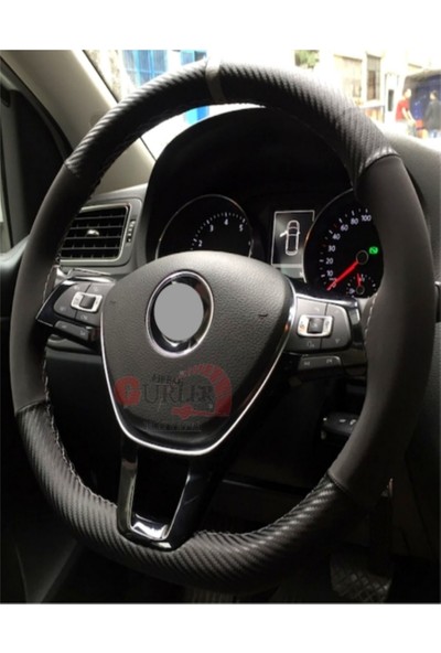 Gürler Oto Kılıf ve Aksesuar Fiat Egea Direksiyon Kılıfı Karbon-Alkantra Gri Yüzüklü Gri Ipli