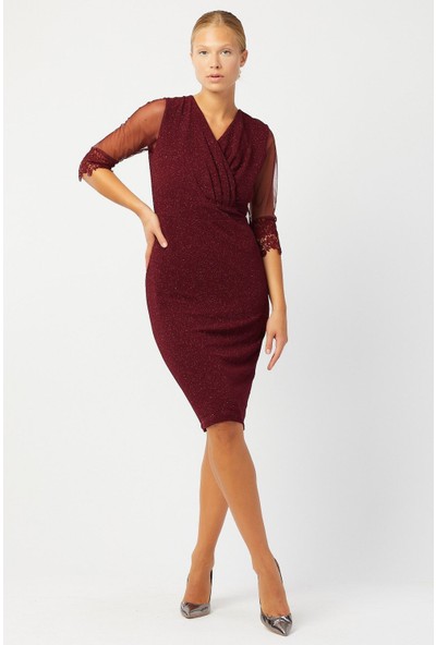 NeskaAvm Kol Uçları Brodeli Büyük Beden Elbise