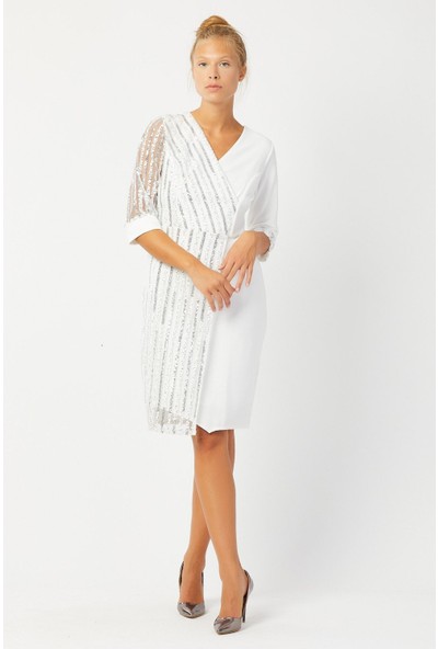 NeskaAvm Tek Tarafı Pullu Koluçu Manşetli Büyük Beden Abiye