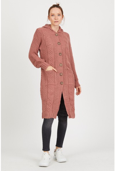 NeskaAvm Kapşonlu Düğmeli Triko Hırka