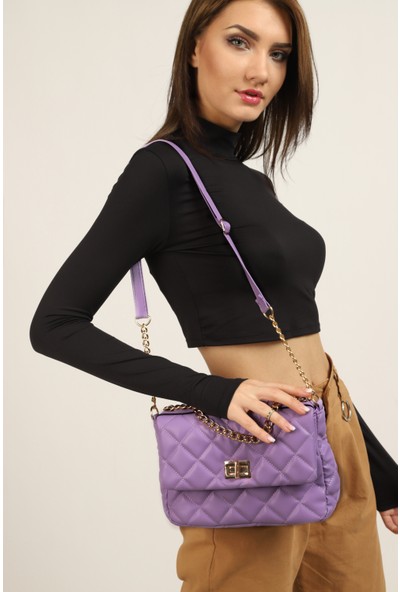 Krnvl Since 1982 Kadın Lila Yarı Zincir Askılı Kilitli Omuz Çantası Krnvl Since 1982 Kadın Lila Yarı Zincir Askılı Kilitli Omuz Çantası