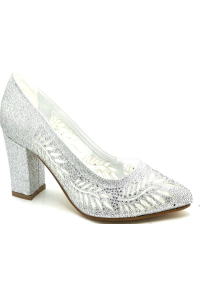 Punto 247752 Fileli Taşlı Gümüş Kadın Abiye Ayakkabı