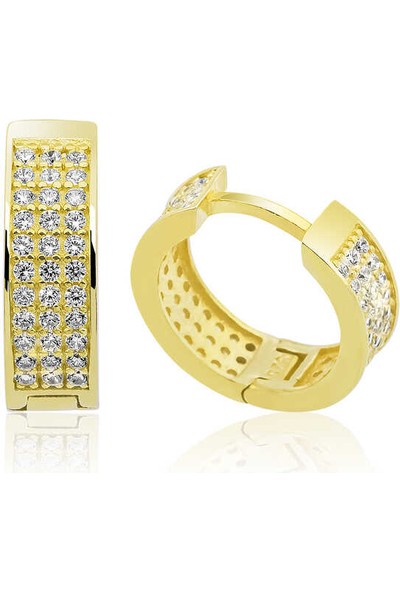 Gumush Gümüş Gold Sıra Taşlı Halka Küpe