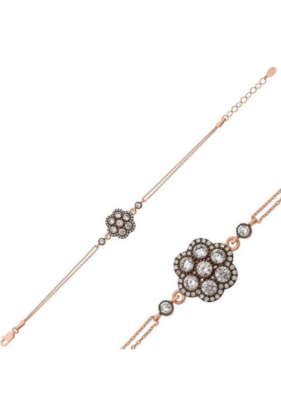 Gumush Gümüş Elmas Montür Çiçek Bileklik