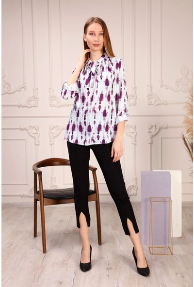 NeskaAvm Yakası Tünelli Desenli Kadın Gömlek