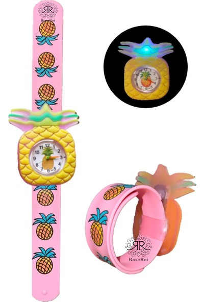 RoseRoi Ananas Figürlü Saat Pat Pat Işıklı Çocuk Kol Saati