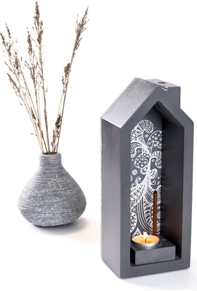 Lukka Home Ev Temalı Dekoratif Siyah Desenli Beton Tütsülük Tealight Mumluk Lukka Home Ev Temalı Dekoratif Siyah Desenli Beton Tütsülük Tealight Mumluk