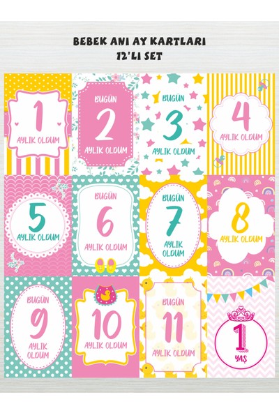 Aşktan Basım Hizmetleri 12 Adet Aylık Anı Kartı Kız Bebek