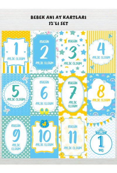 Aşktan Basım Hizmetleri 12 Adet Aylık Anı Kartı Erkek Bebek
