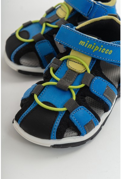 Minipicco Unisex Sax Mavi Deri Anatomik Outdoor Çocuk Sandalet