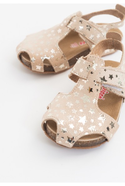 Minipicco Unisex Yıldızlı Altın Deri Anatomik Destekli Çocuk Sandalet Minipicco Unisex Yıldızlı Altın Deri Anatomik Destekli Çocuk Sandalet