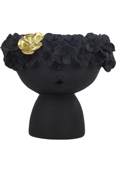 Dolity Kız Kafa Vazo Heykeli Masa Çiçek Pot Nordic Heykeli Süs Siyah (Yurt Dışından)