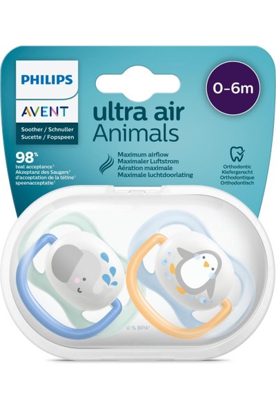 Philips Avent Ultra Air Animals 2li Emzik 0-6 Ay - Erkek Philips Avent Ultra Air Animals 2li Emzik 0-6 Ay - Erkek