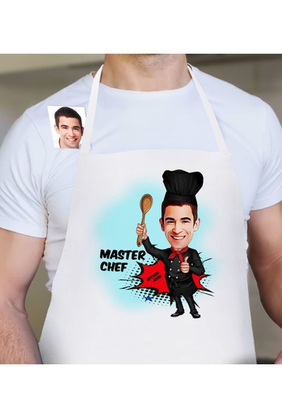 Kişiye Özel Bay Master Chef Karikatür Beyaz Mutfak Önlüğü - 2 Kişiye Özel Bay Master Chef Karikatür Beyaz Mutfak Önlüğü - 2