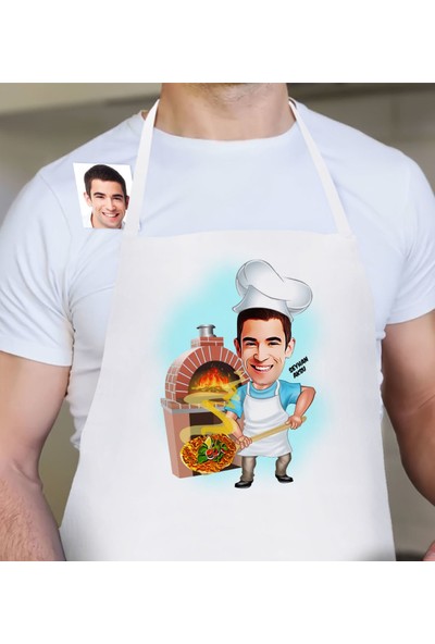 BK Kişiye Özel Bay Kebapçı Karikatür Beyaz Mutfak Önlüğü - 1
