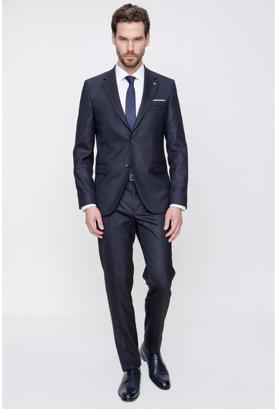 Morven Erkek Lacivert Desenli Slim Fit Dar Kesim 8 Drop Takım Elbise Morven Erkek Lacivert Desenli Slim Fit Dar Kesim 8 Drop Takım Elbise