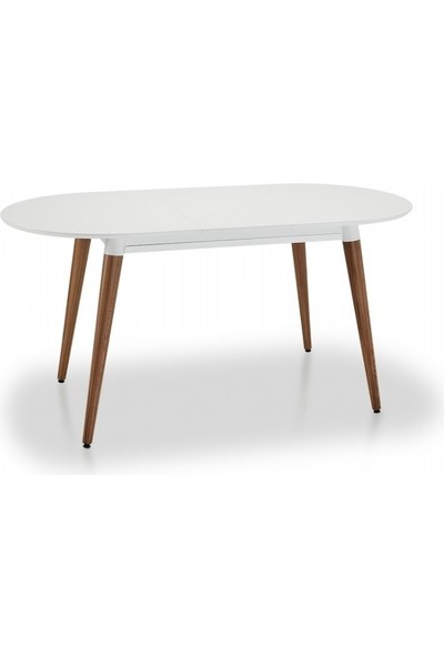 Defne Ortadan Açılır Ahşap Masa Beyaz ,ceviz Ayak