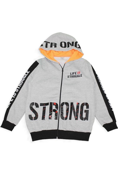 422550 Alg Strong Baskılı Kapşonlu 3 Ip Erkek Hırka 13-16 Yaş Gri