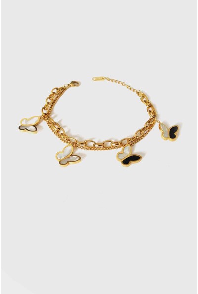 Ceptecep Siyah Kanatlı Kelebek Model Gold Altın Kaplama Bileklik