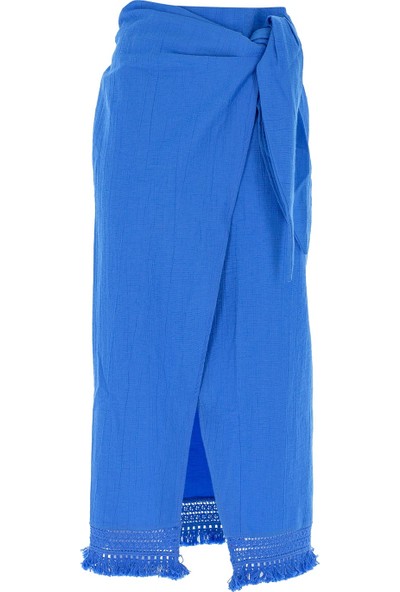 Quzu Püskül Detaylı Anvelop Etek Mavi Quzu Püskül Detaylı Anvelop Etek Mavi