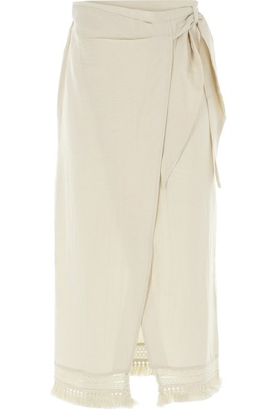 Quzu Püskül Detaylı Anvelop Etek Naturel