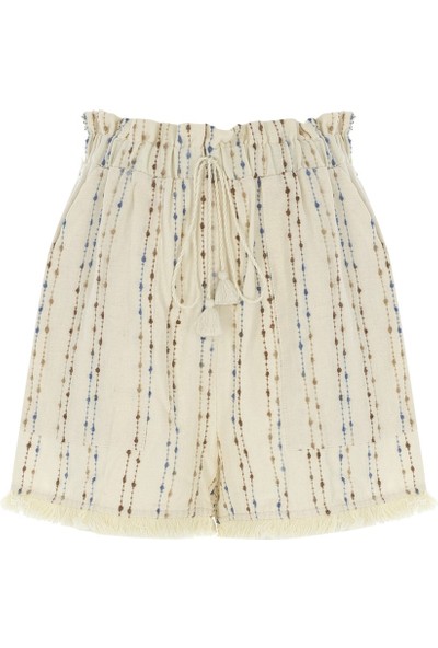 Quzu Püskül Detaylı Dokulu Şort Naturel