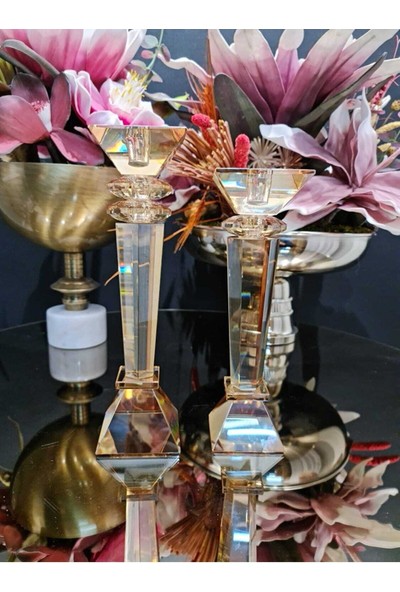 Homelet 2li Kare Kristal Mumluk&şamdan