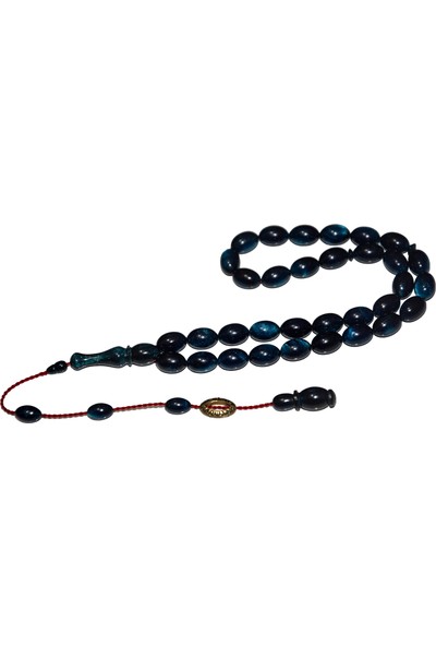 Gönül Usta Işçilikli Mavi Sedefli Sıkma Kehribar Tesbih