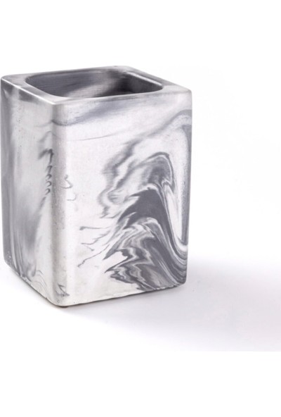 Lukka Home Kare Desenli Gri Beton Diş Fırçalık Banyo Aksesuarı