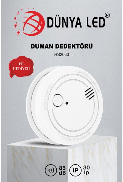 Dünya Led HS2060 Duman Dedektörü Alarm Ses Şiddeti 85 Desibel