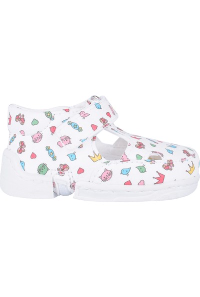 Kız Bebek Kelebek Beyaz Baskılı Günlük Ilk Adım Ayakkabısı Sandalet
