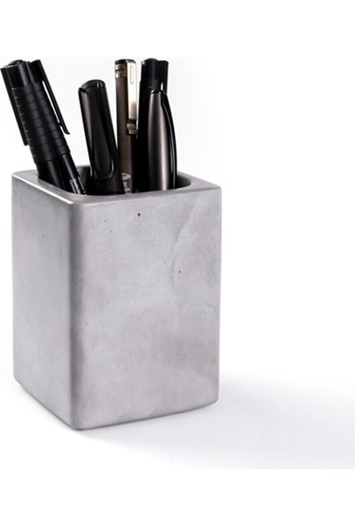 Lukka Home Açık Gri Beton Kalemlik, Masa Üstü Kalemlik, Ofis Dekoratif Hediye