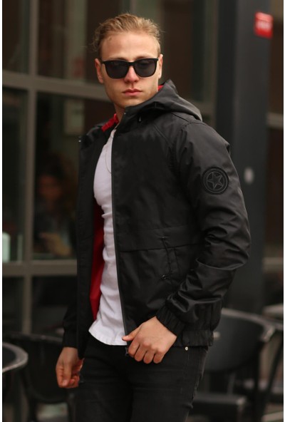 Famoda Erkek Kapüşonlu Siyah Mevsimlik Ceket